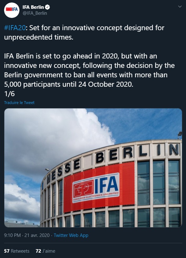 IFA 2020 : le salon sera diffusé en ligne sous la forme d'un « nouveau concept innovant